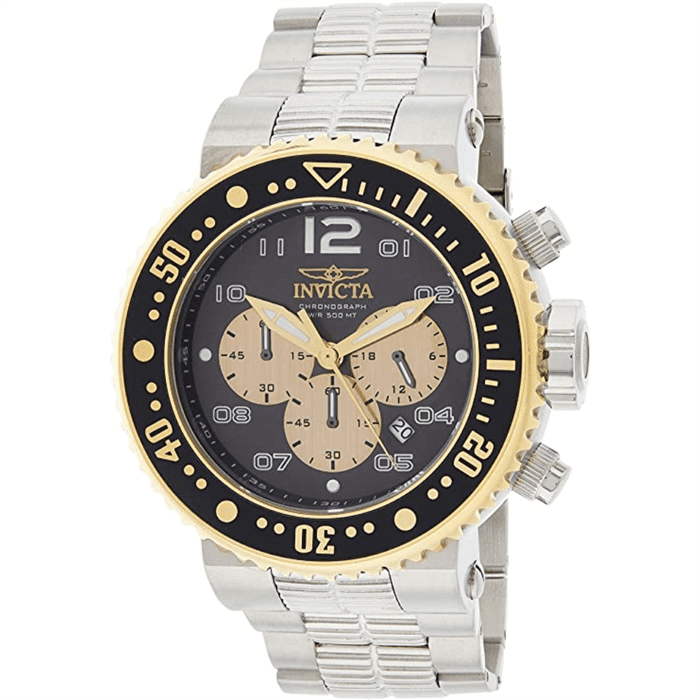 Invicta Men's 25075, Pro Diver Chronograph Display Stainless Steel Gold Black Dial Watch, 52MM ...
